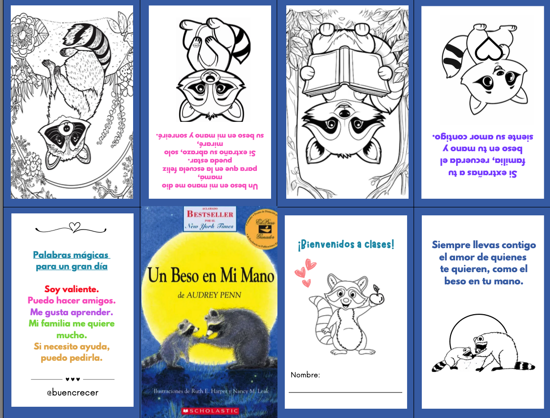 Minilibro para colorear, inspirada en el libro "Un beso en mi mano ...